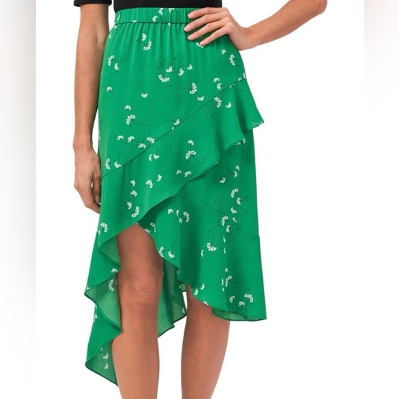 CeCe | Skirts | Cece Asymmetrical Crossover Green Floral Ruffle Slirt ...